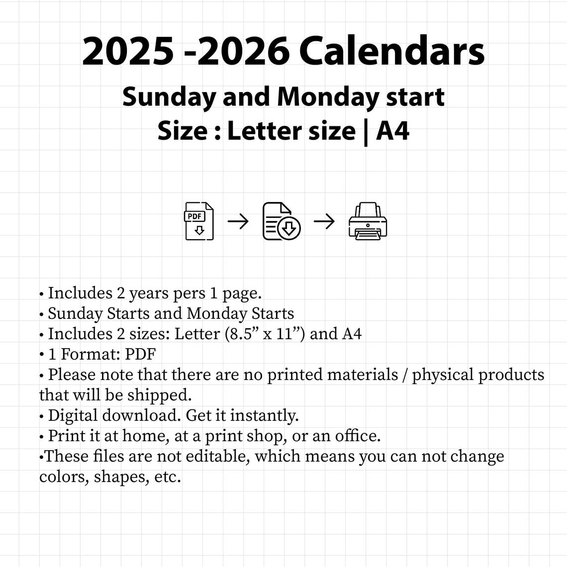 2025 2026 Two Year Calendar 2025 and 2026 Printable PDF Desk Calendar ...