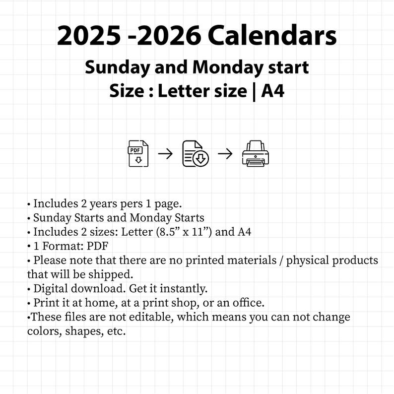 2025 2026 Two Year Calendar 2025 and 2026 Printable PDF Desk Calendar ...