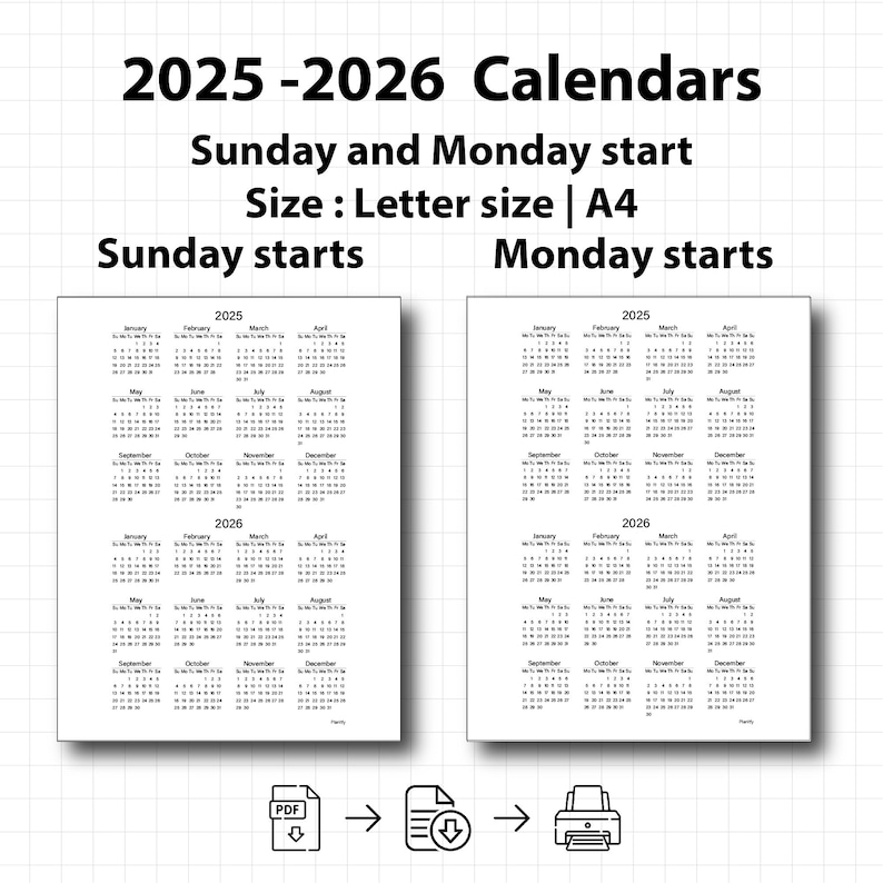 2025 2026 Two Year Calendar 2025 and 2026 Printable PDF Desk Calendar ...