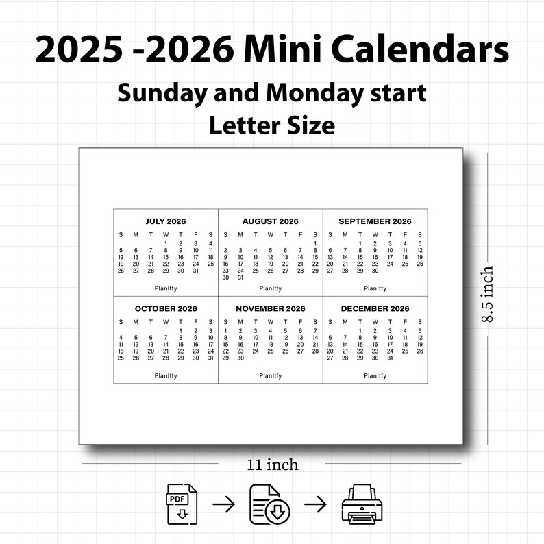 2025-2026 Mini Calendar Printable PDF – 3 X 2.5 Inch Size, Instant ...