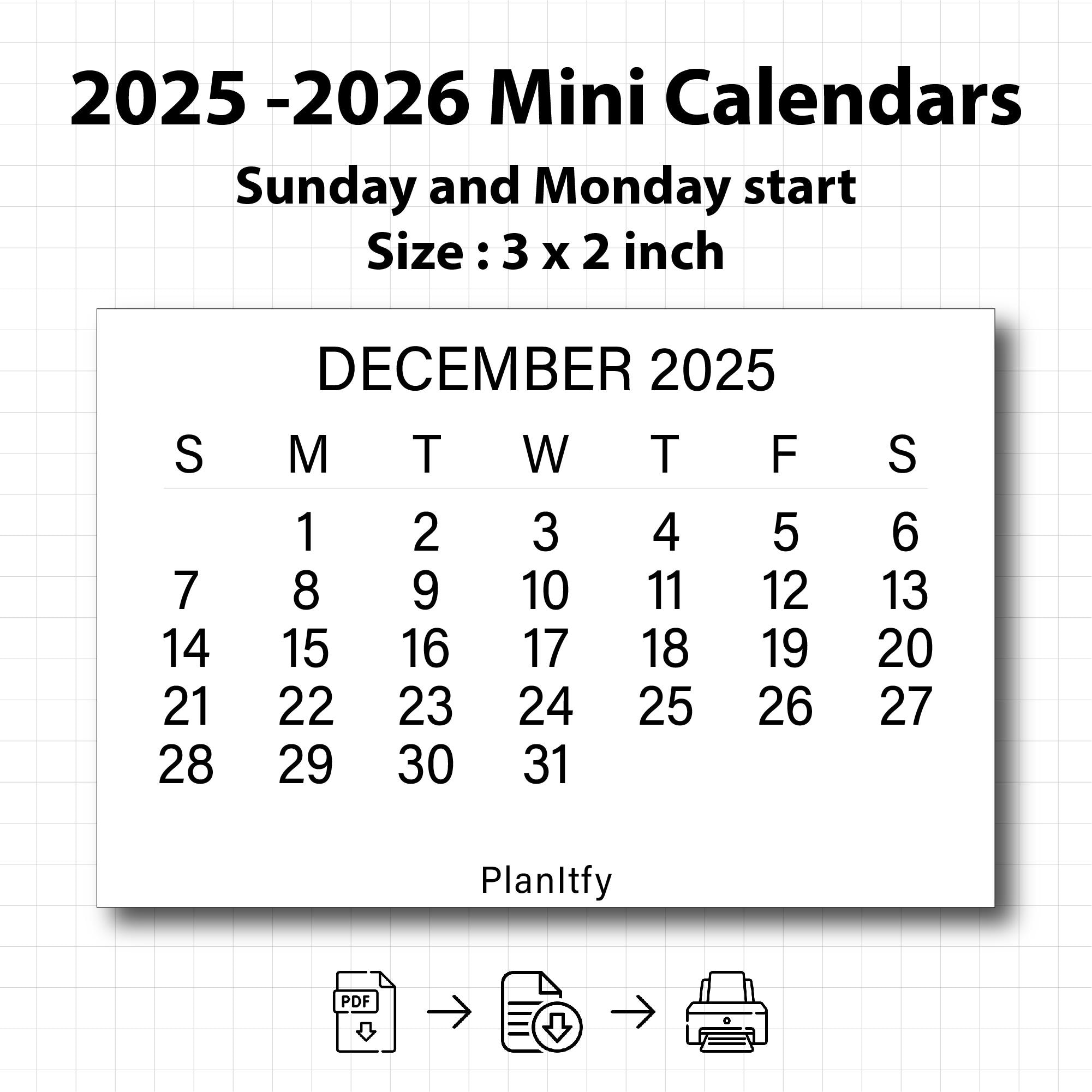 2025-2026 3 X 2 Inches Mini Calendar 2025 2026 PDF Printable | Mini ...