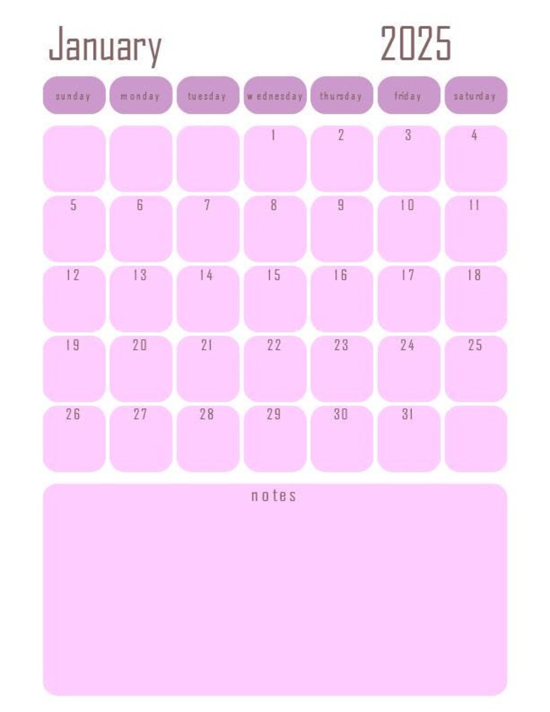 2025 Pink Minimalistic Calendar | Monthly Planner Letter Size - Digital ...