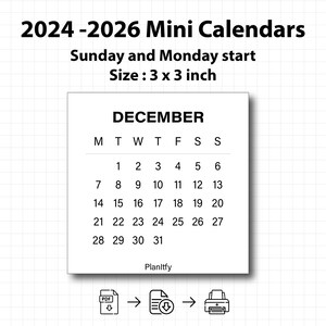 2025-2026 3 X 3 Inches Mini Calendar 2024 2025 2026 Printable | Mini ...