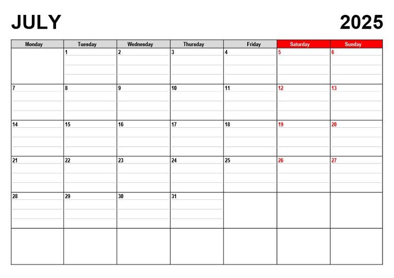 12 Month Dated Planner 2025 | Monthly Calendars for 2025 Printable A4 ...