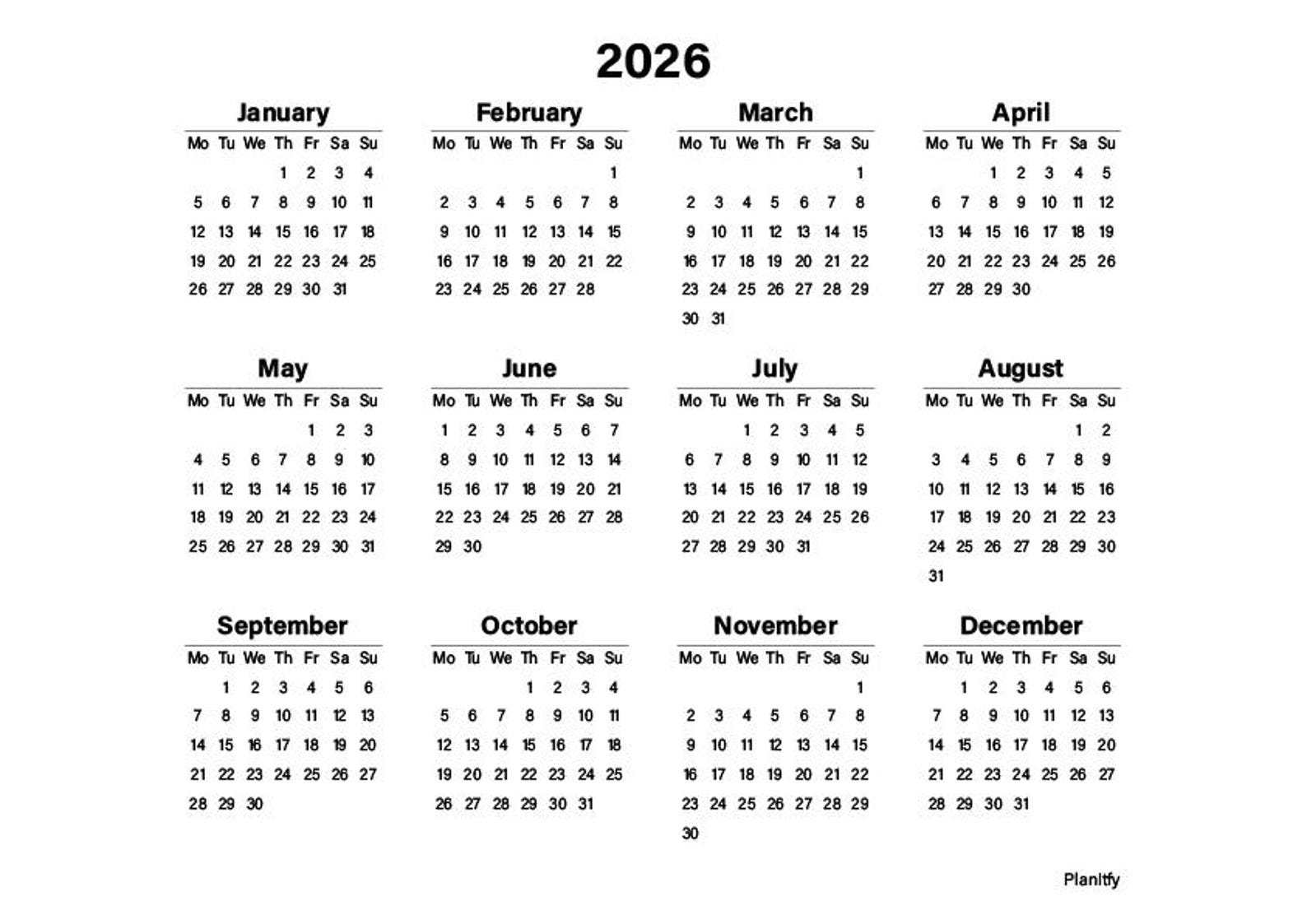 2026-2027 Calendar Printable, A4 Letter Size, Minimalist PDF (digital ...