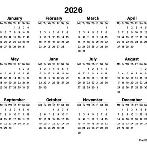 Calendar for 2025 2026 Printable A4 , Letter Size | Monday and Sunday ...