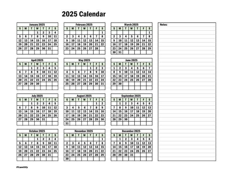 2025 Calendar With Notes Printable | Letter Size - Digital PDF Planner ...