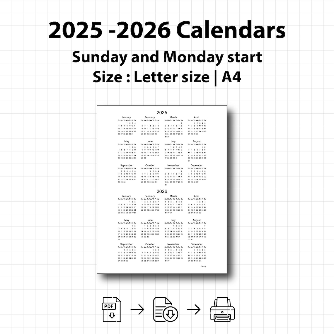2025 2026 Two Year Calendar 2025 and 2026 Printable PDF Desk Calendar ...