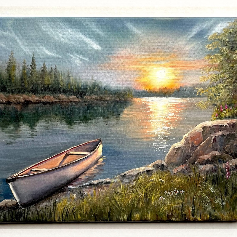 Sunset Boat Oil Painting - Etsy