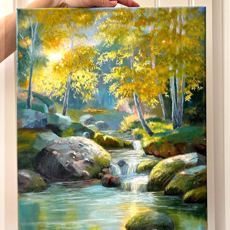 Waterfall Autumn Painting - Etsy