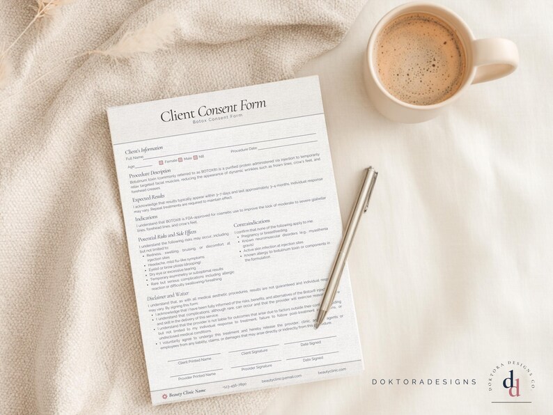 Botox Consent Form Template: Editable Esthetician Client Intake (a4 ...