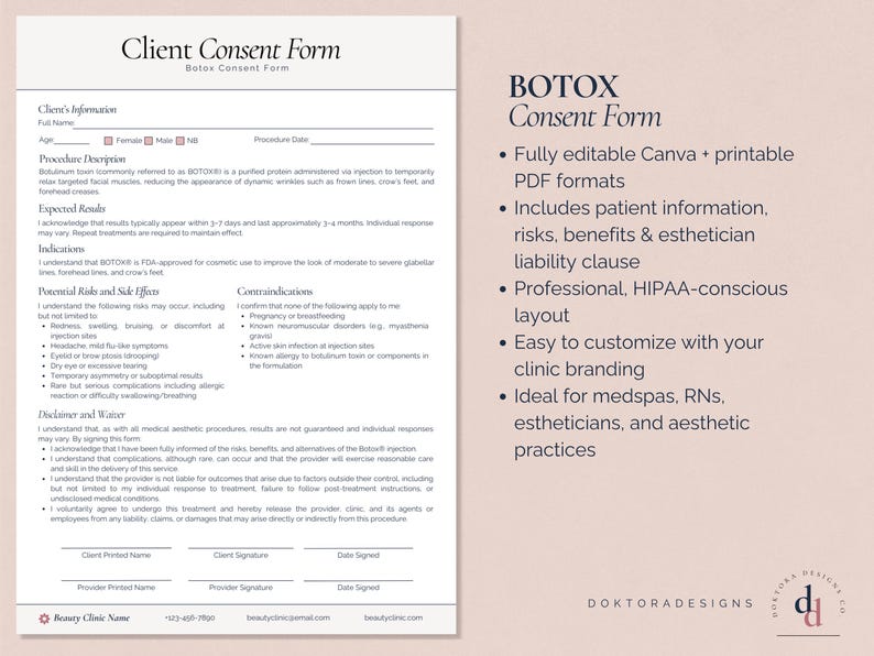 Botox Consent Form Template: Editable Esthetician Client Intake (a4 ...