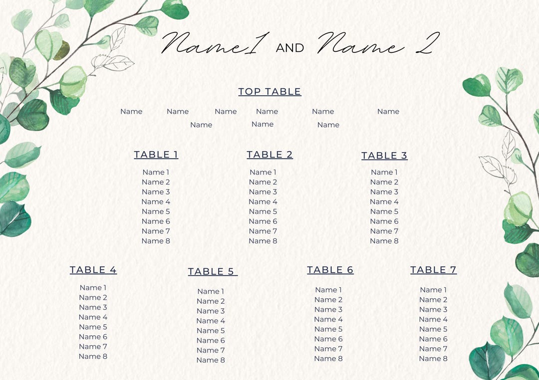 Wedding Table Plan Template - Etsy