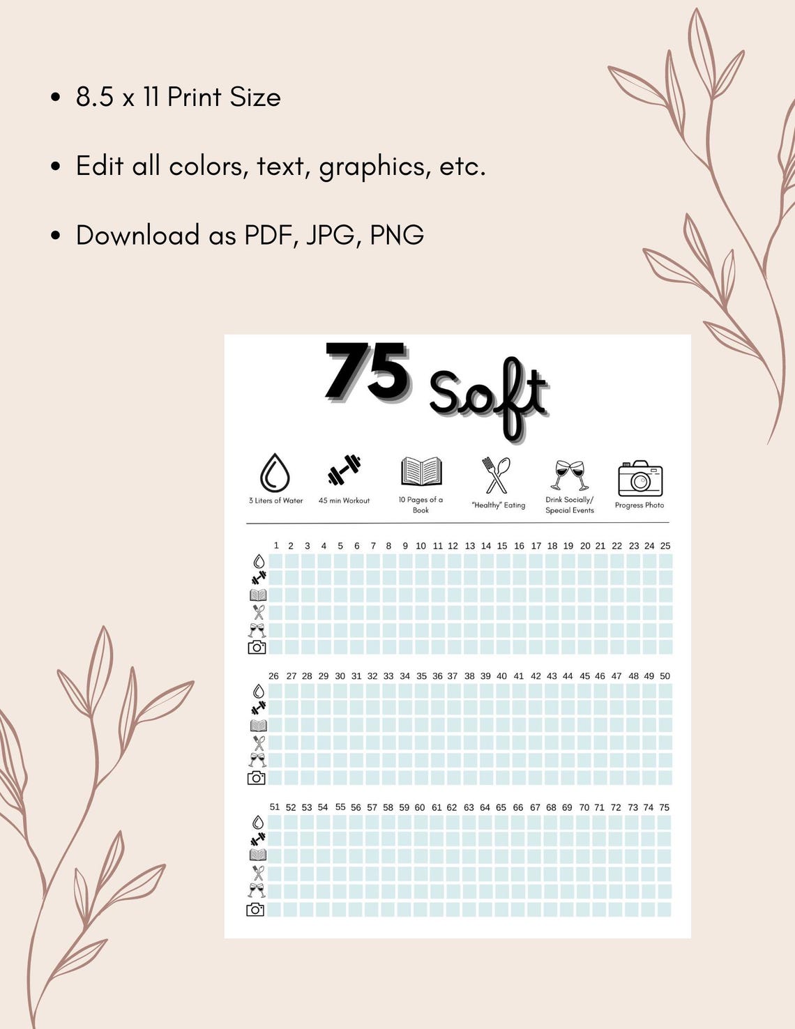 75 Soft Challenge Tracker Sheet Canva Template PDF Download - Etsy