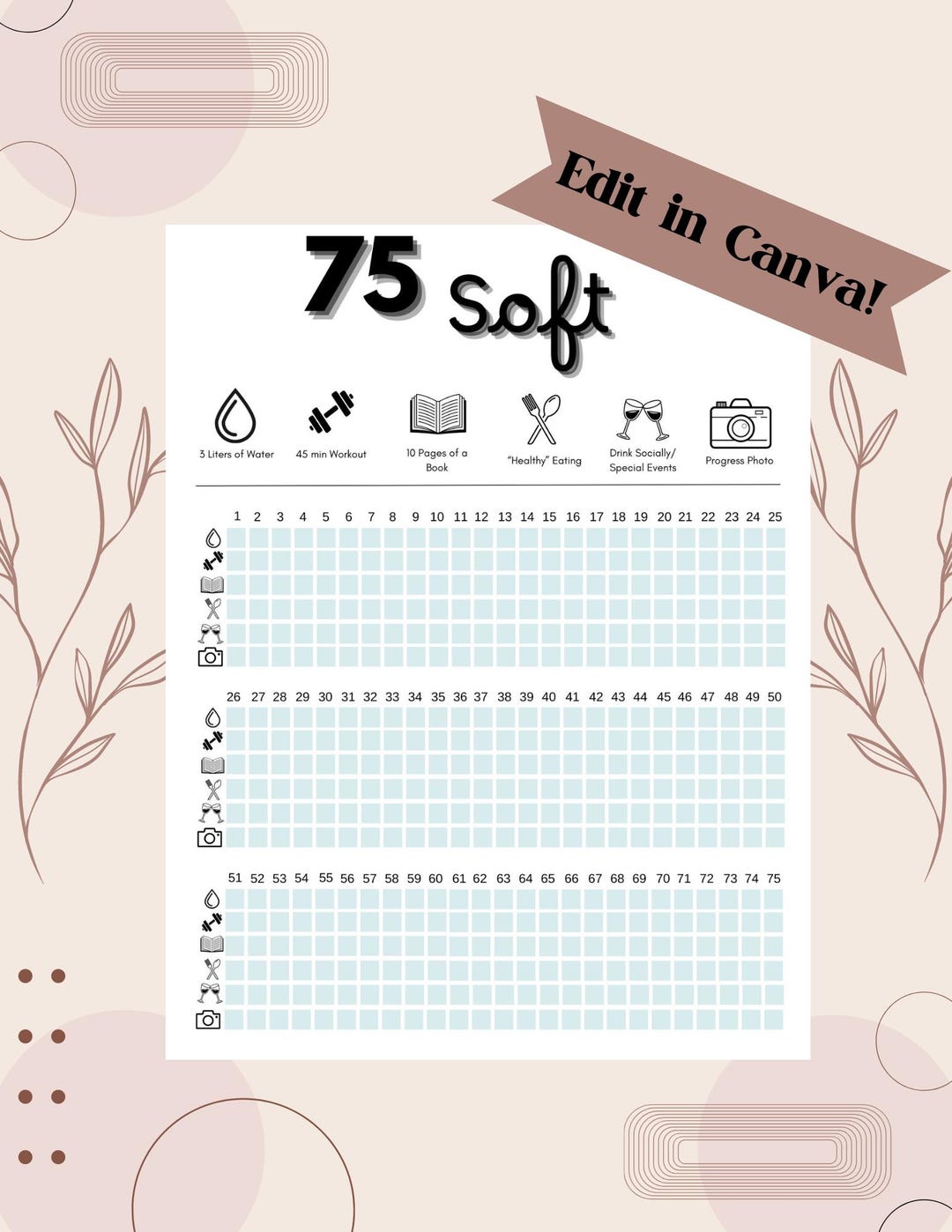 75 Soft Challenge Tracker Sheet Canva Template PDF Download - Etsy