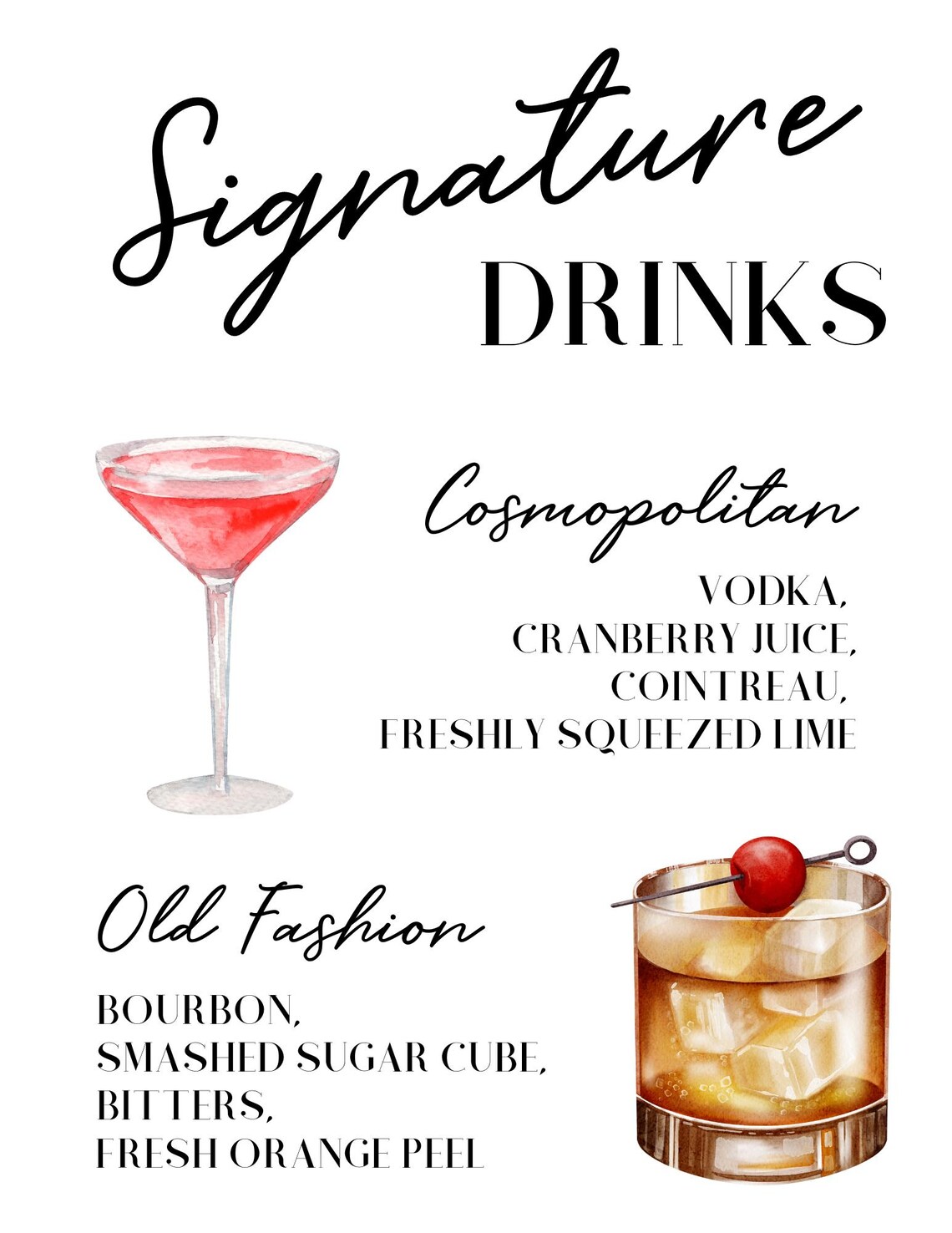 Signature Drink Sign, Signature Cocktail Sign, Wedding Drink Sign ...