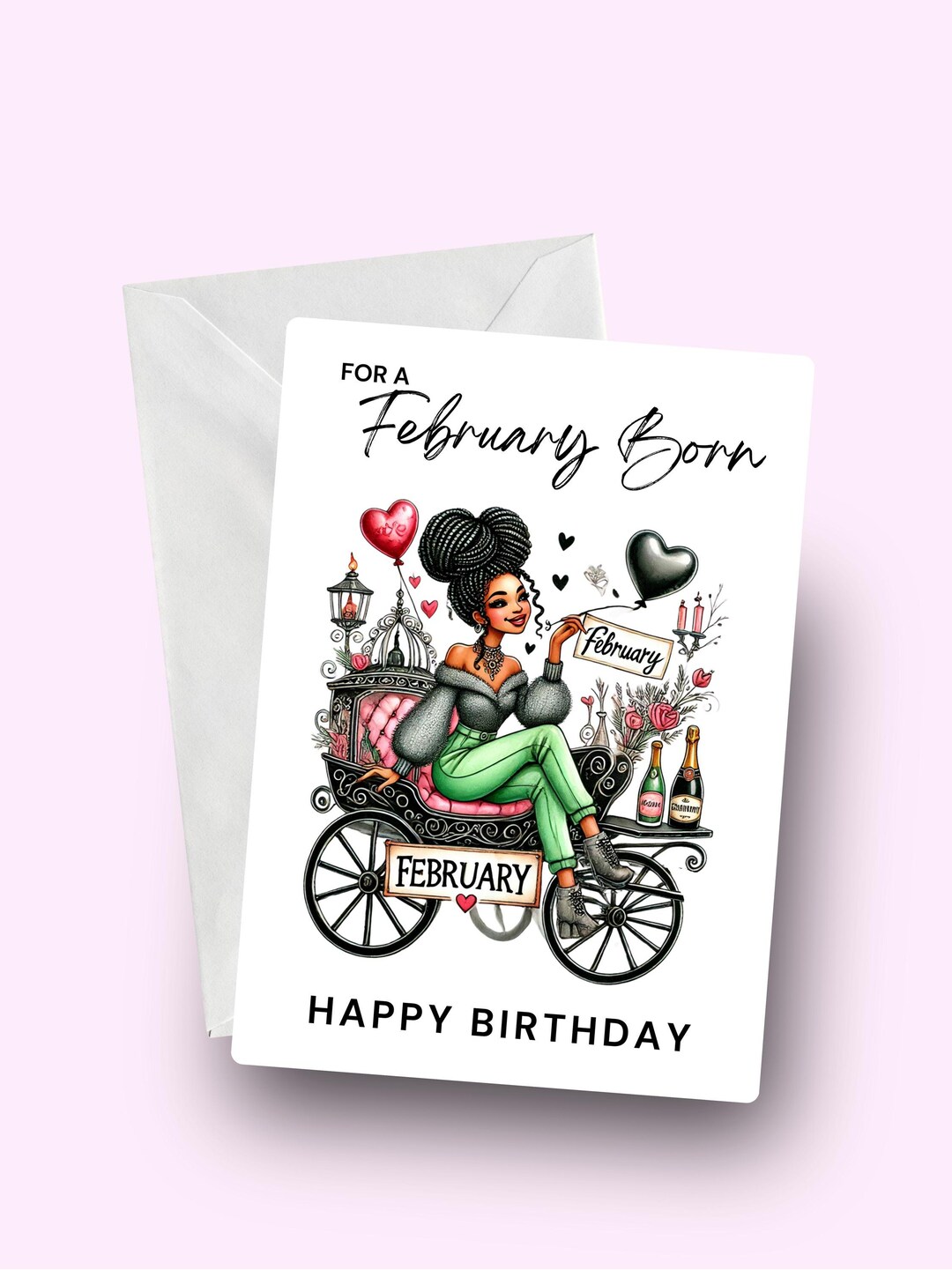 February Birthday Card, Black Woman February Card, Afrocentric Card for ...