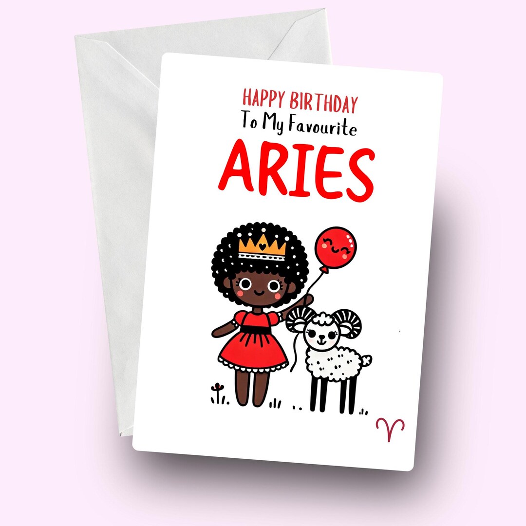 Happy Birthday Aries Card, Aries Woman, Zodiac Birthday Greeting, Black ...