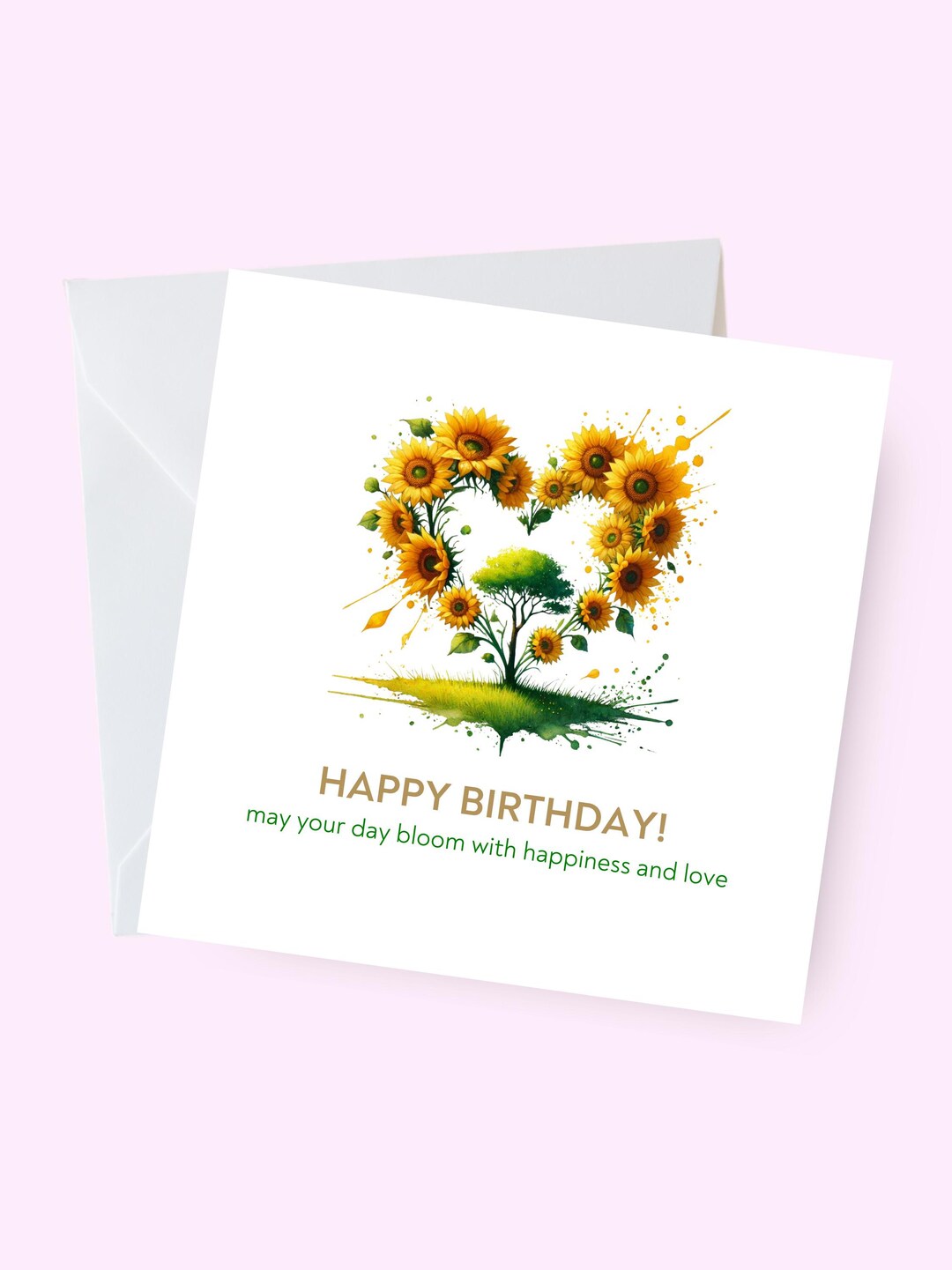 Sunflower Tree Birthday Card, Sunflower Birthday Card for Her, Cute ...