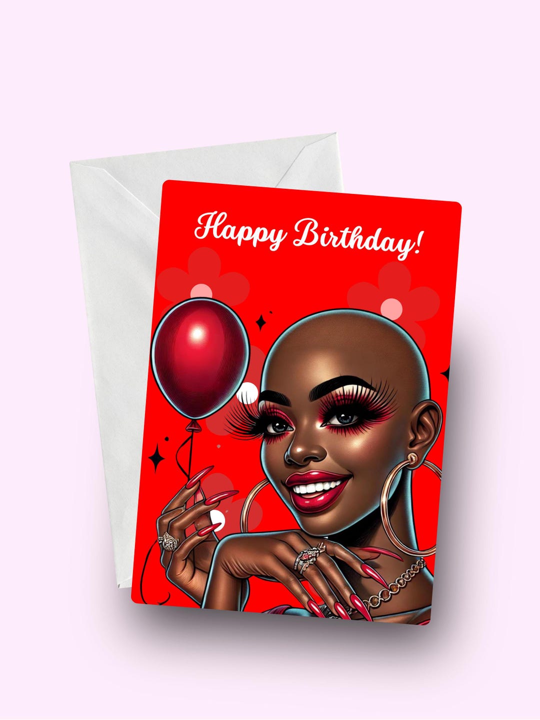 Black Woman Birthday Card, Beautiful Bald Black Woman, Elegant Afro ...