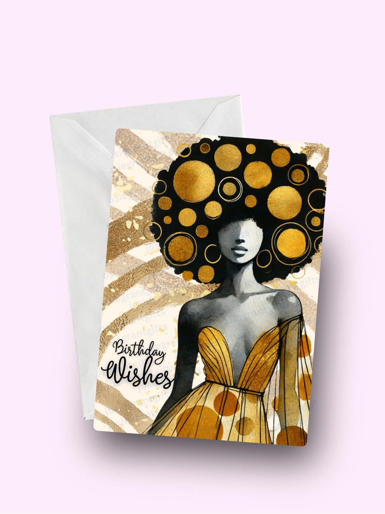 Afro Woman Birthday Wishes Card, Black Woman Greeting Card, Elegant ...