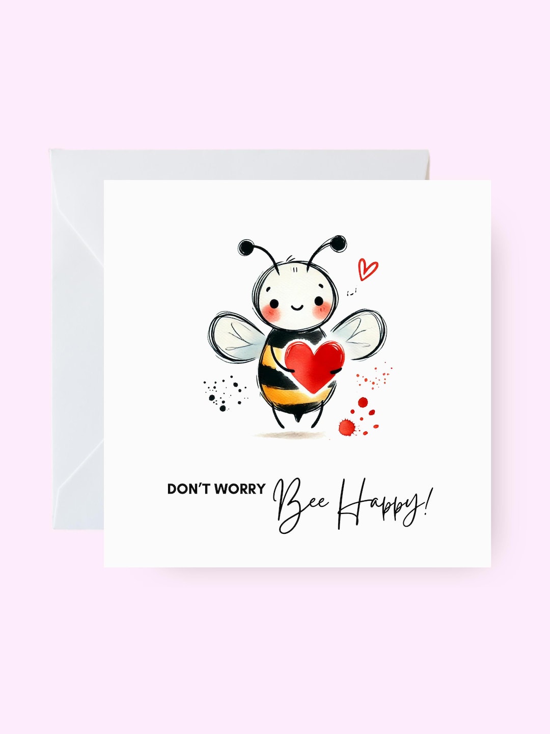 Don't Worry Bee Happy Card, Bee Themed Support Greeting Card, Cheerful ...
