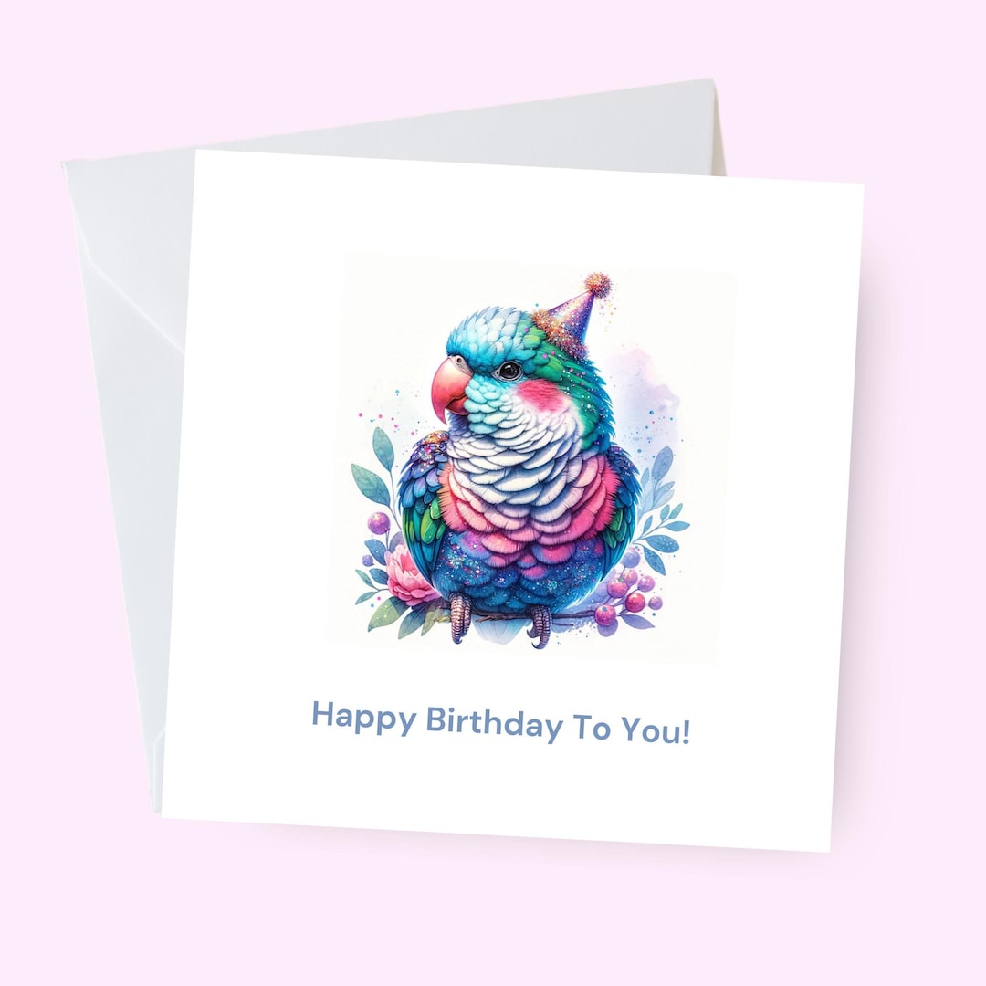 Pretty Parrot Birthday Card, Birthday Card for Her, Parrot Card, Bday ...