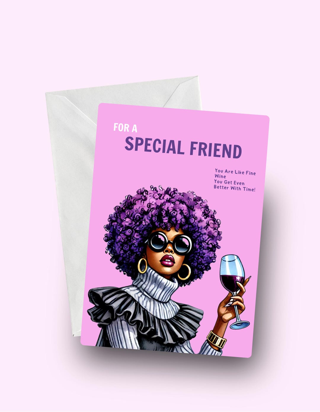 Like Fine Wine, Black Woman Birthday Card, for Her, Friendship, Afro ...