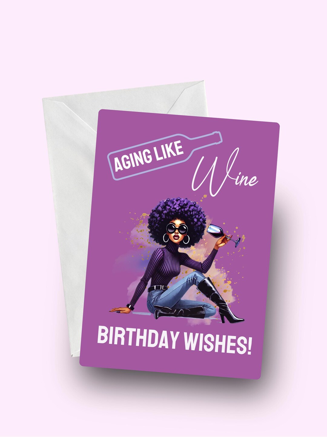 Aging Like Fine Wine Birthday Card, Afro Card for Her, Fun Greeting ...