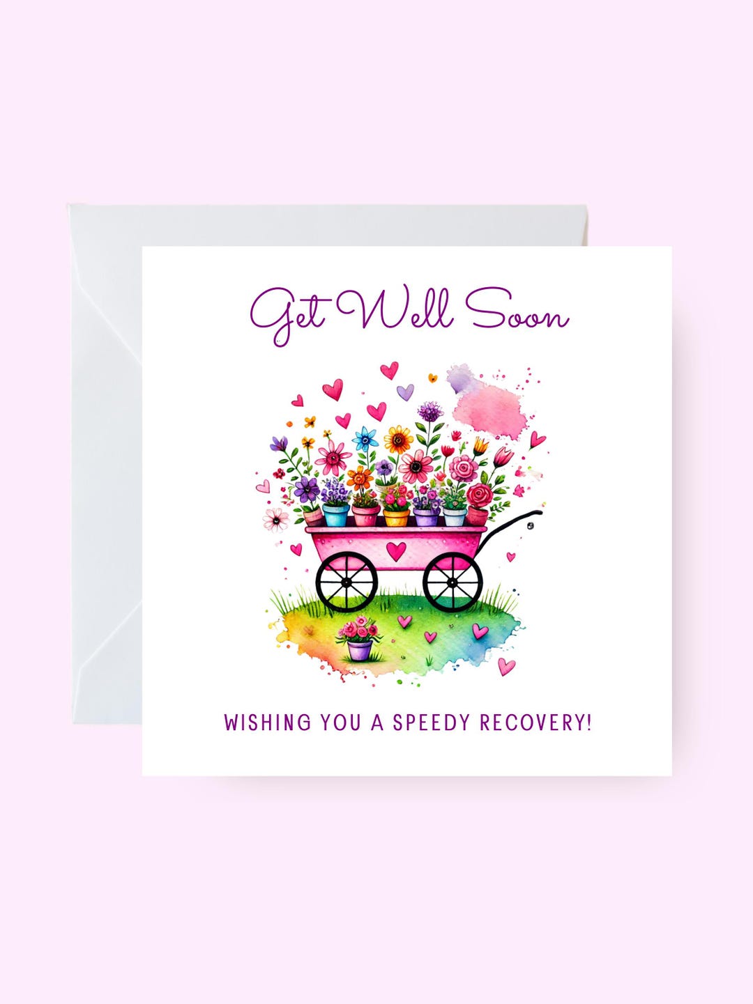 Get Well Soon Card, Floral Design, Floral Recovery Card, Get Well Card ...