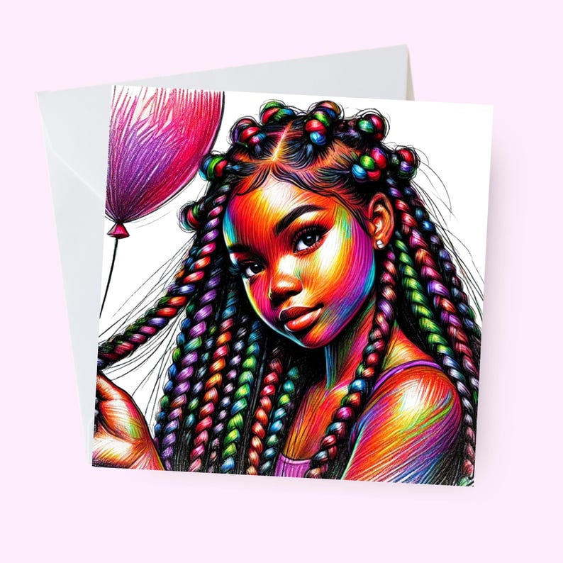 Black Afro Braids Girl Birthday Greeting Card, African Black Woman ...