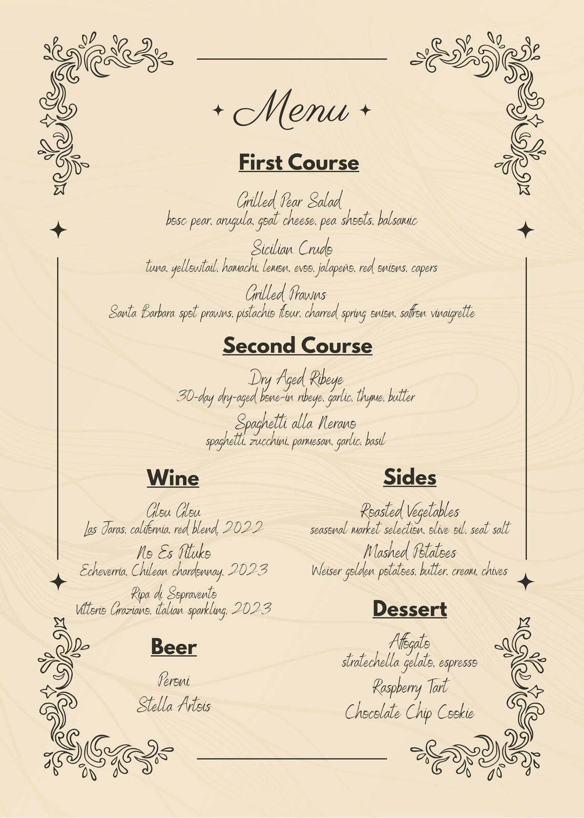 Classic Dinner Menu Template - Etsy
