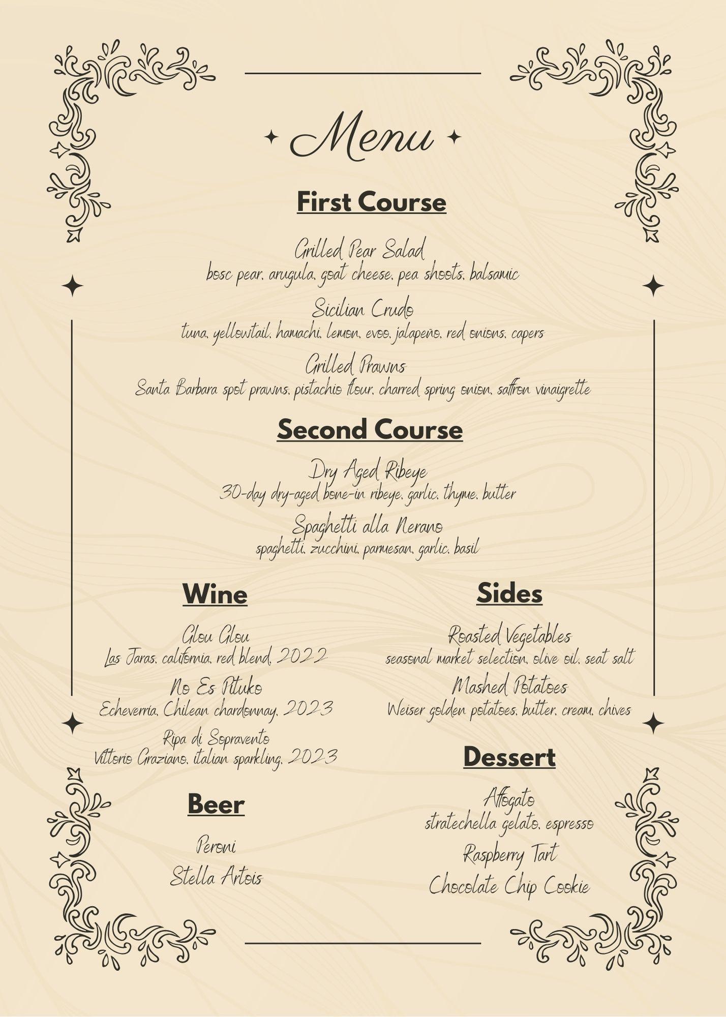 Classic Dinner Menu Template - Etsy
