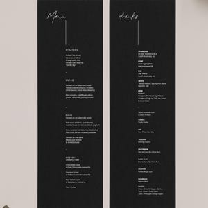 Modern Wedding Menu Card Digital Downloadable Template Editable Black ...