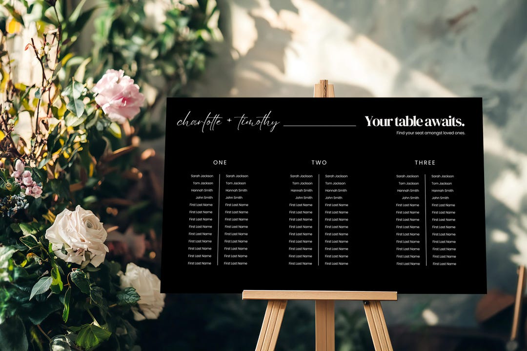 Modèle de plan de table mariage moderne, minimaliste noir et blanc ...