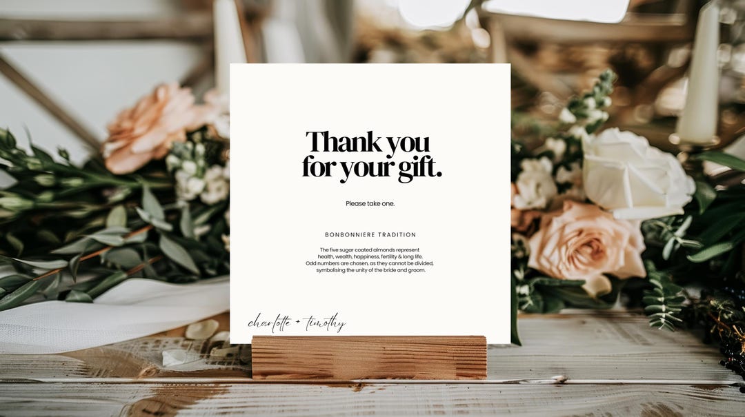 Wedding Favours Thank You Sign Digital Download Template Editable Black ...