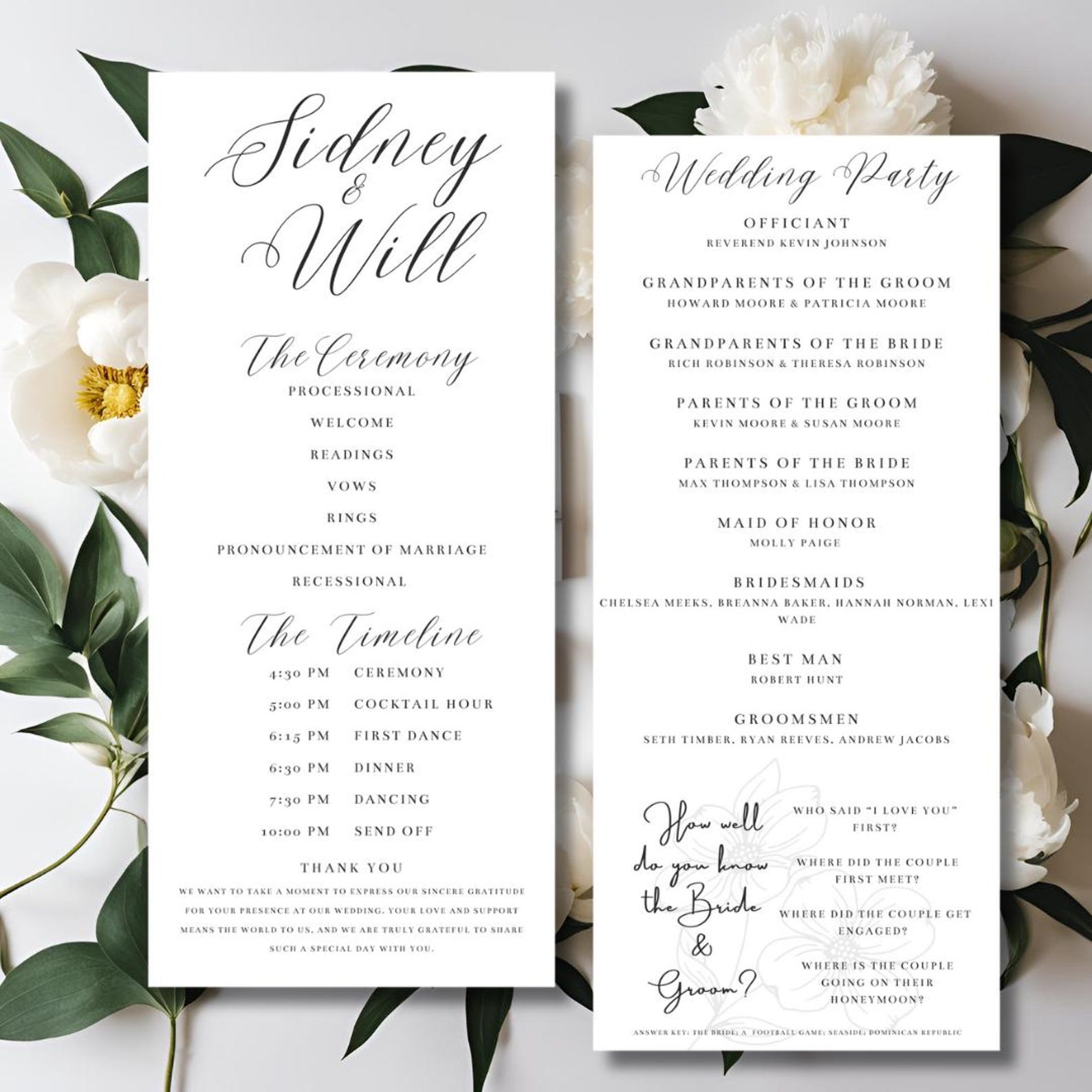 Elegant Wedding Program Template, Printable Infographic, Minimalist ...