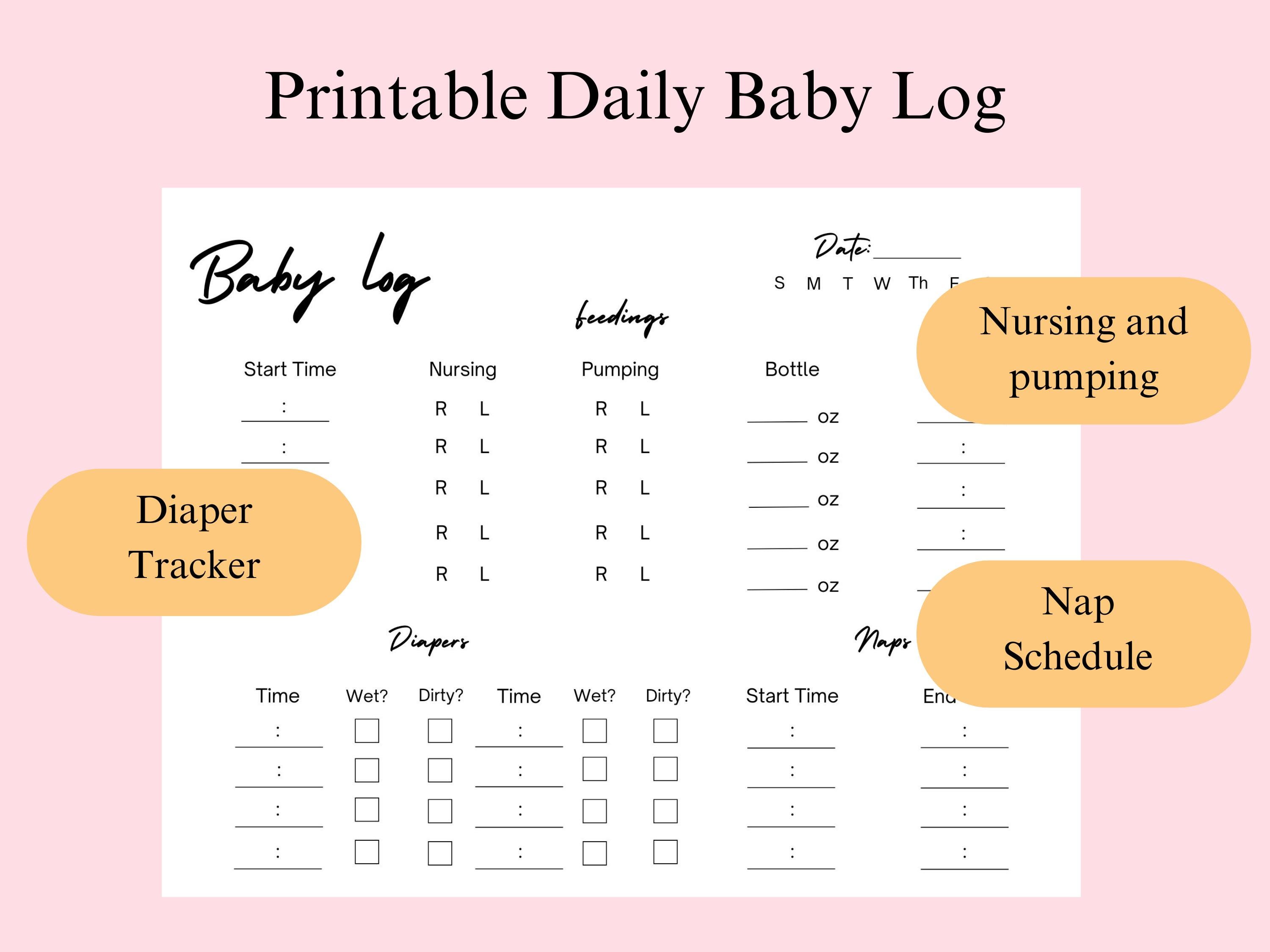 Daily Baby Log Newborn Baby Tracker Printable Nanny Log Newborn Baby ...