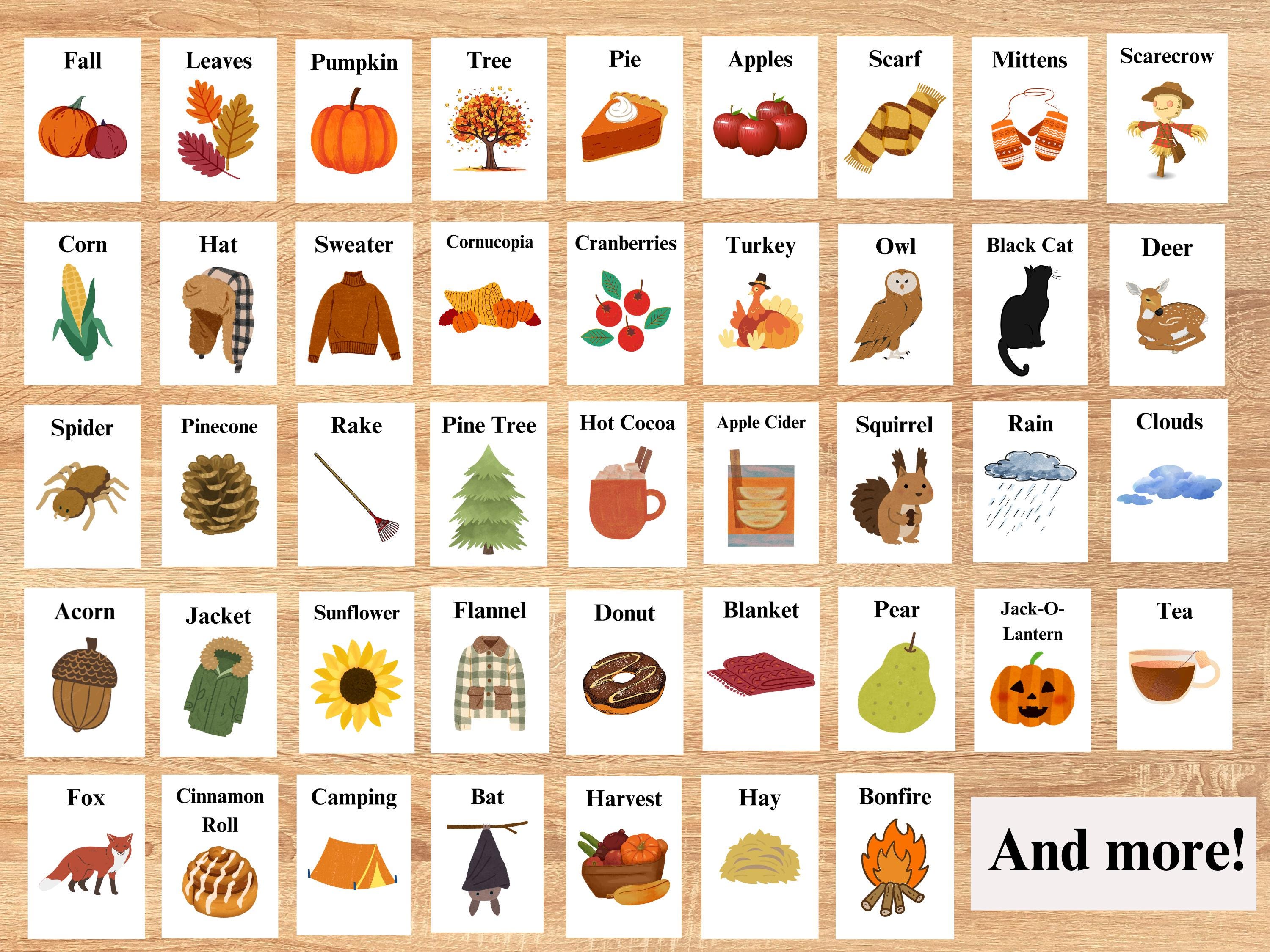 Educational Flashcards Printable Fall Flashcards for Kids Fall Activity ...