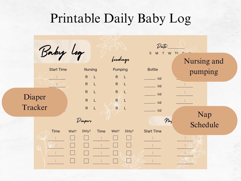 Daily Baby Log Newborn Baby Tracker Printable Nanny Log Baby Care Log ...