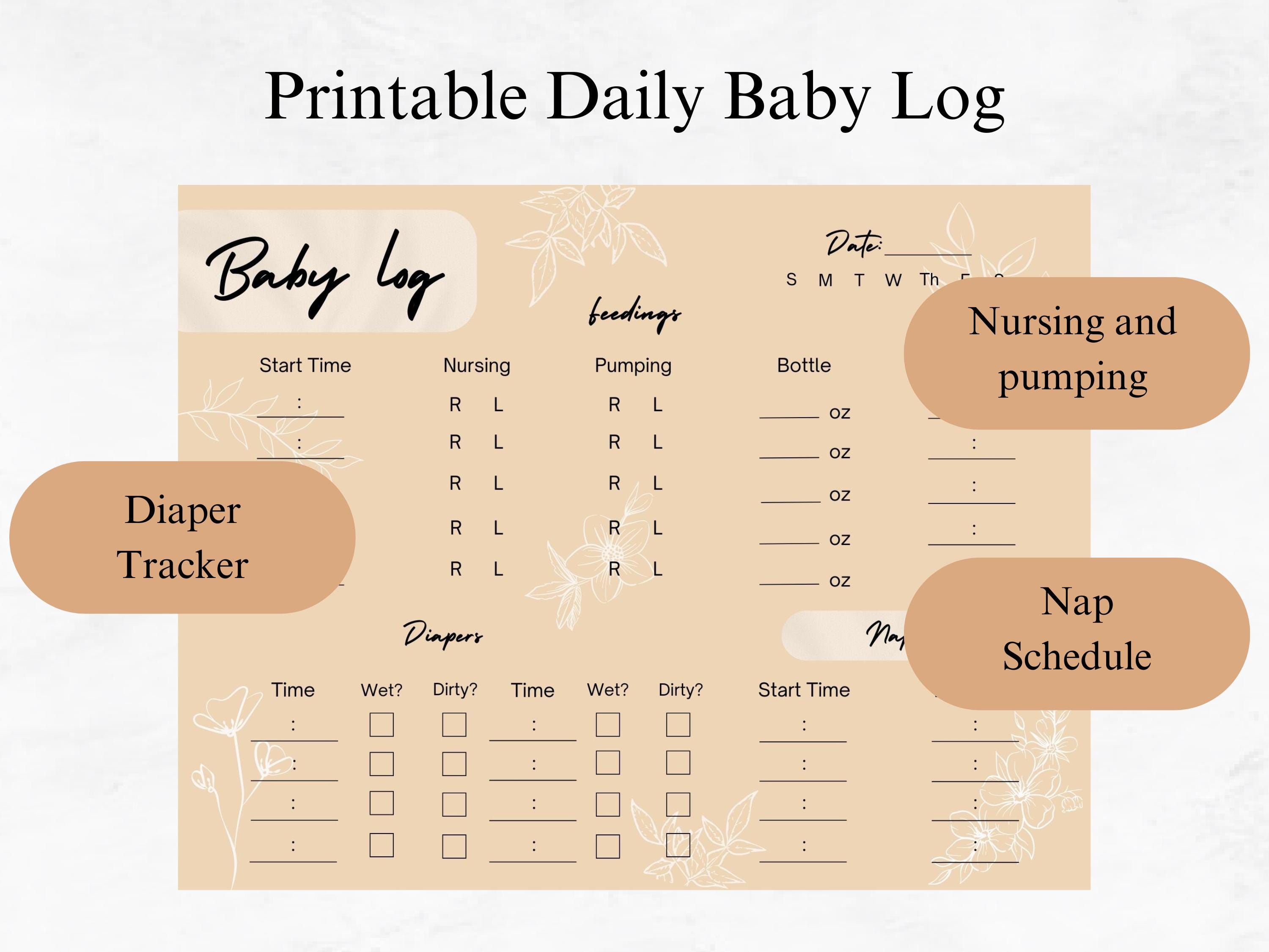Daily Baby Log Newborn Baby Tracker Printable Nanny Log Baby Care Log ...
