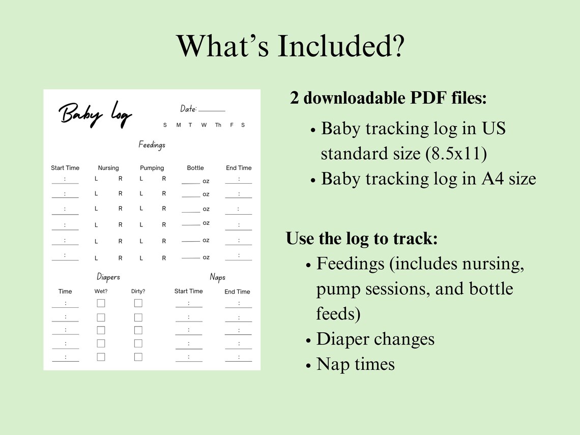 Daily Baby Log Newborn Baby Tracker Printable Nanny Log Baby Care ...