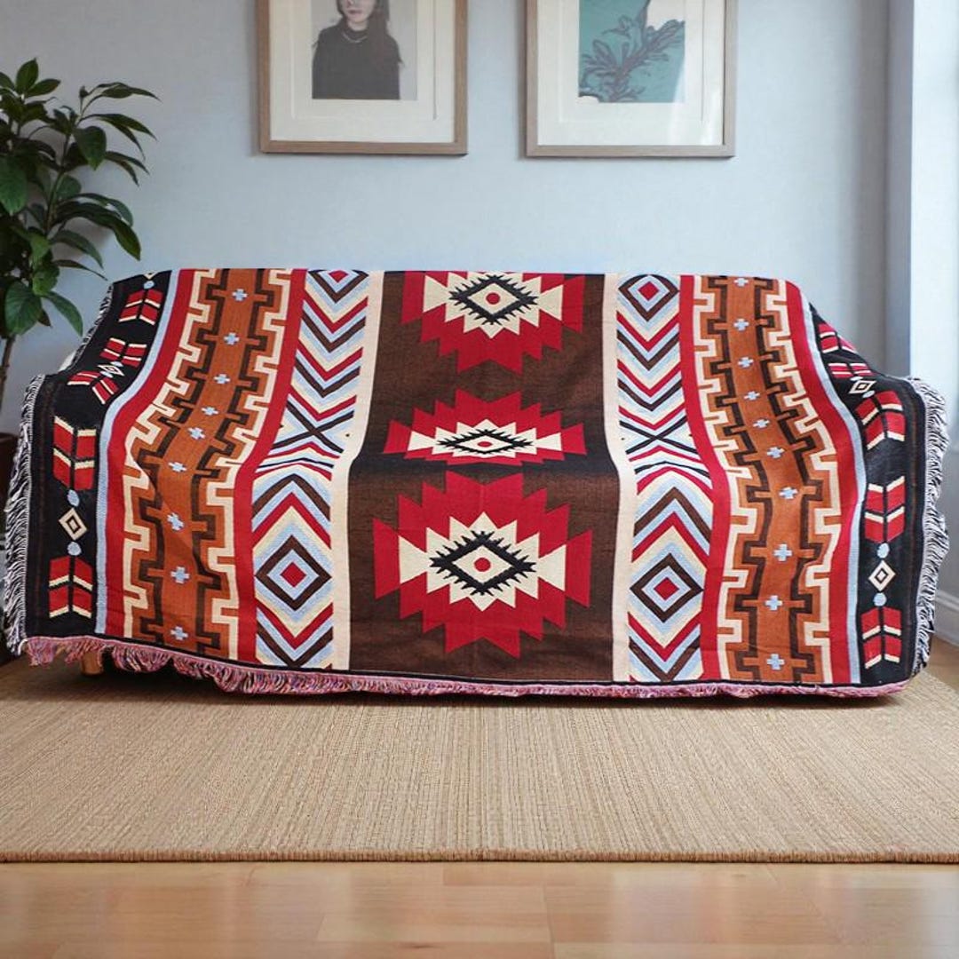Reversible Tribal Boho Bedspread Throw: Colourful Kilim Woven Blanket ...