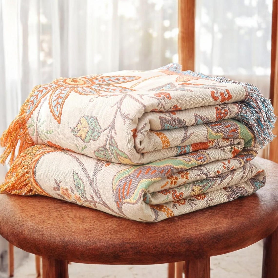 Vintage Bohemian Floral Design Throw Blanket, Sofa Cuddle Throw, Boho ...