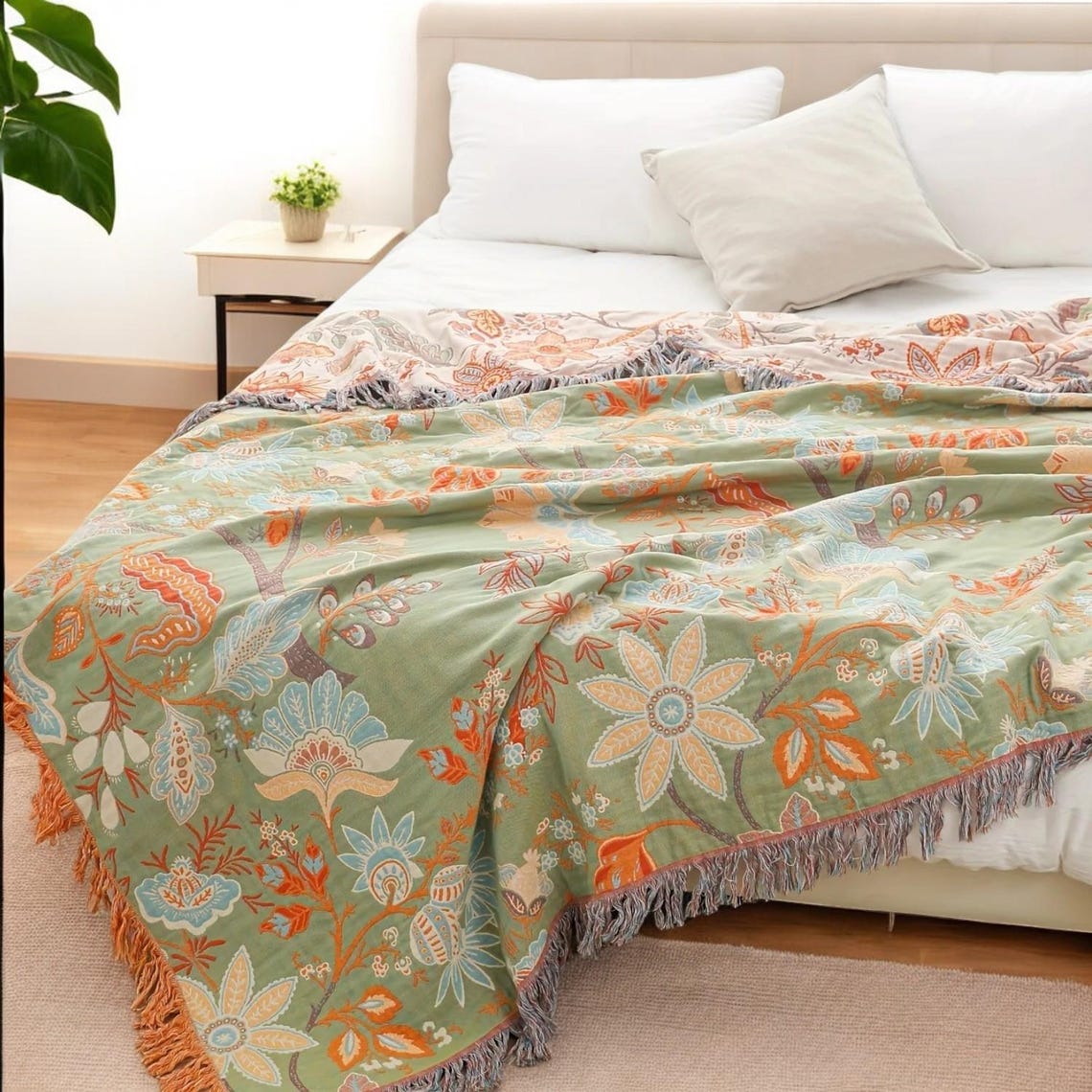 Vintage Bohemian Floral Design Throw Blanket, Sofa Cuddle Throw, Boho ...