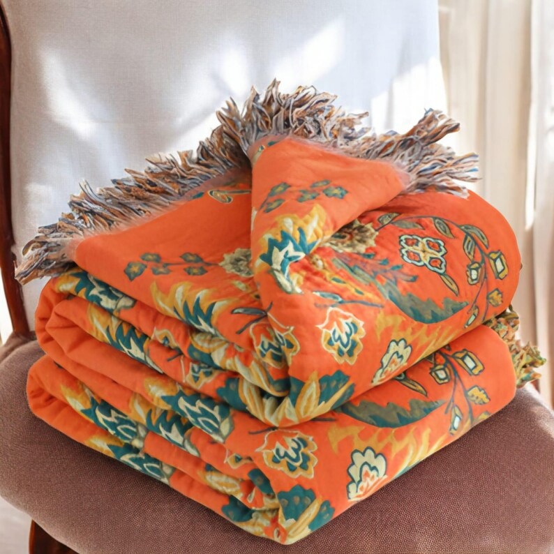 Vintage Bohemian Floral Throw Blanket, Folk Inspired Design, Sofa ...