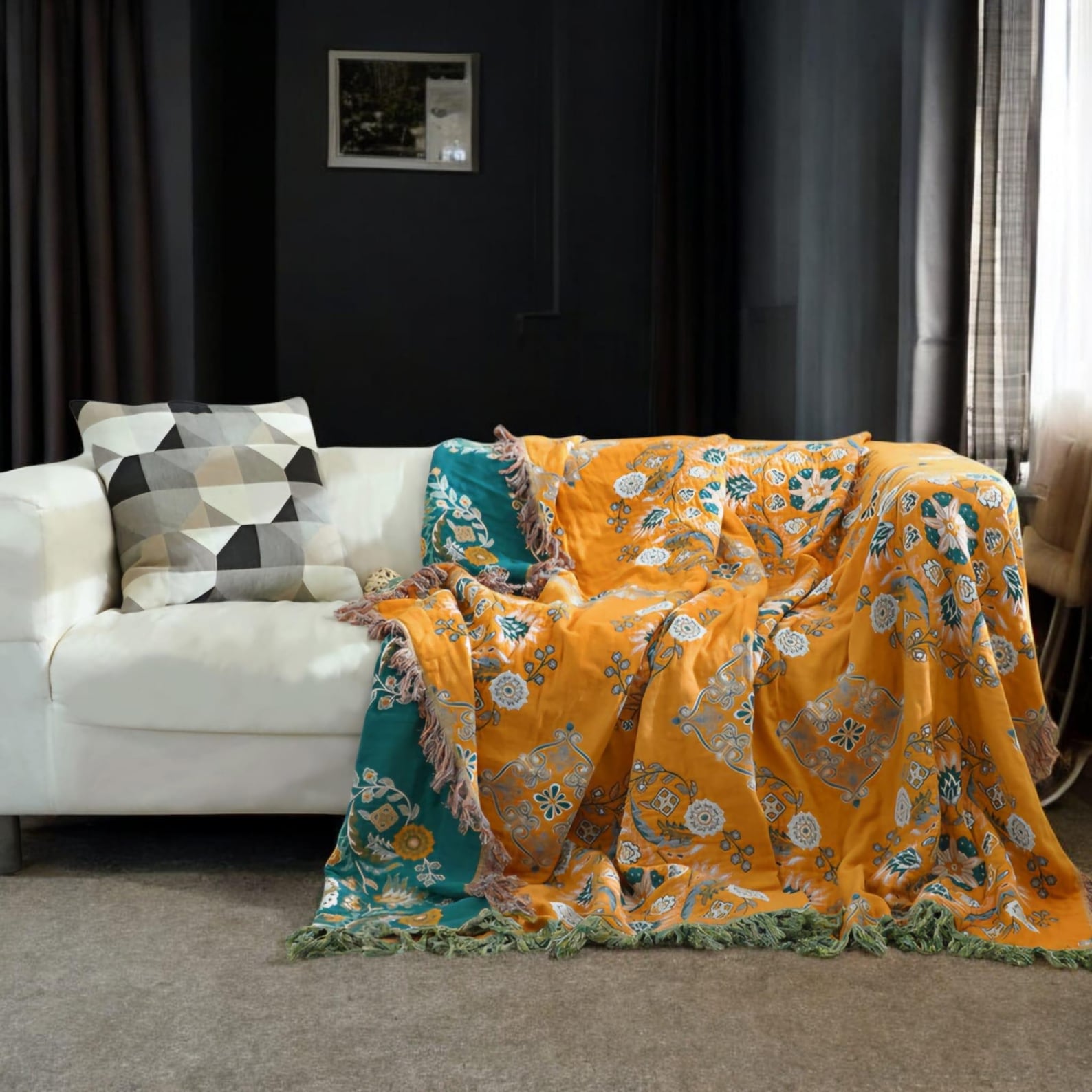 Vintage Bohemian Floral Throw Blanket, Folk Inspired Design, Sofa ...