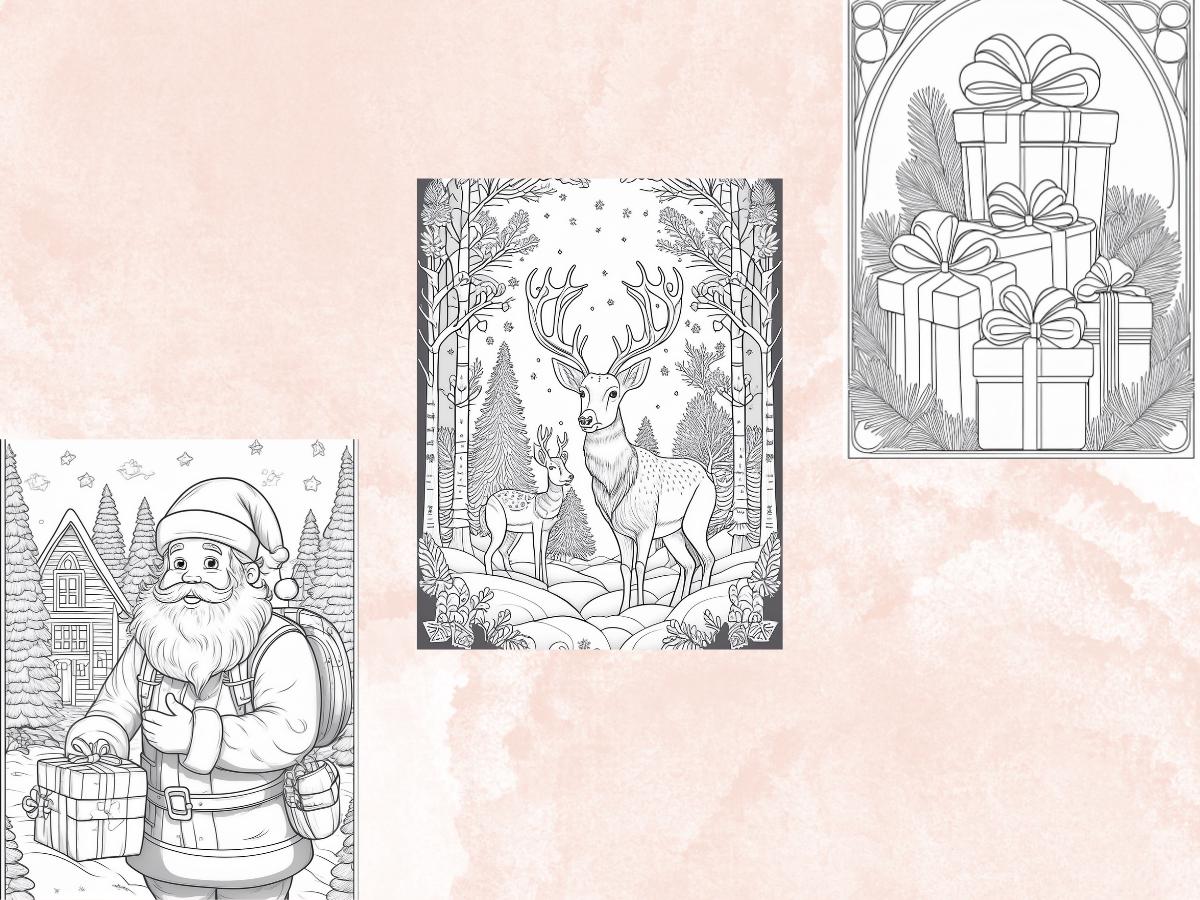 240 Christmas Coloring Pages - Adult and Kids Coloring Book, Christmas ...