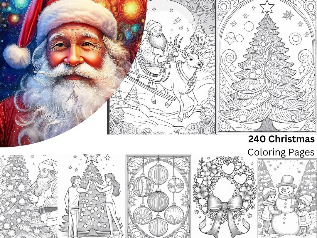 240 Christmas Coloring Pages - Adult and Kids Coloring Book, Christmas ...