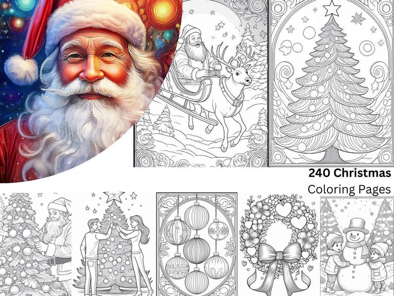 240 Christmas Coloring Pages - Adult and Kids Coloring Book, Christmas ...